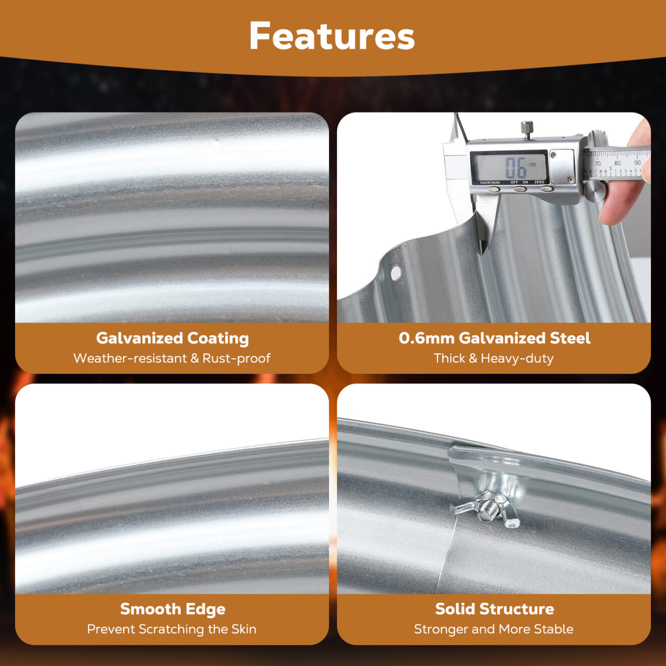 60 Inch Round Galvanized Fire Pit Ring, 5 Feet, Silver – Raynesys